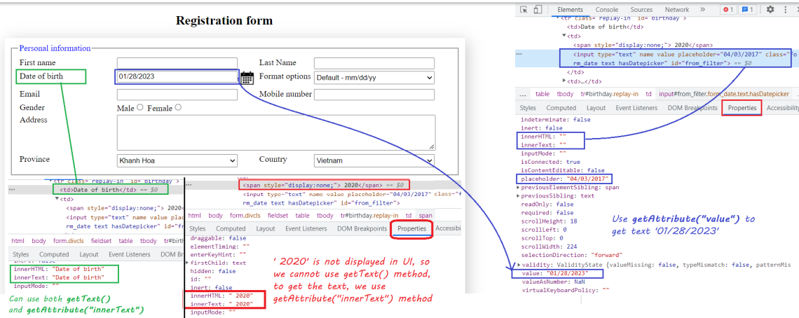 Tìm hiểu getText() và getAttribute() trong Selenium WebDriver